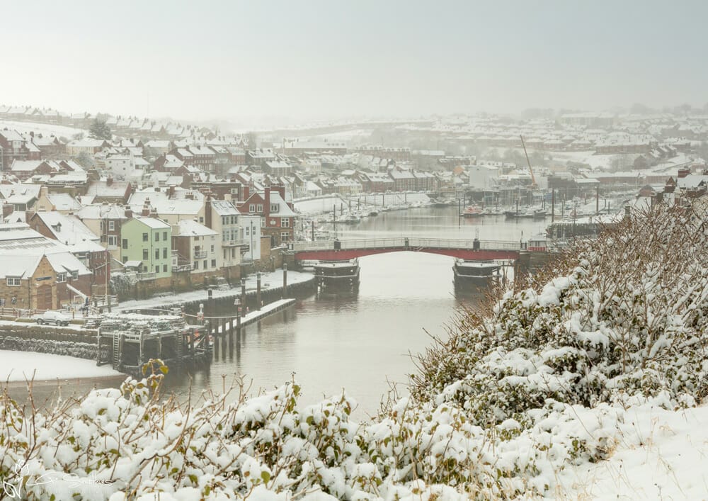 Snow Falling Over Whitby Harbour - The North Yorkshire Gallery