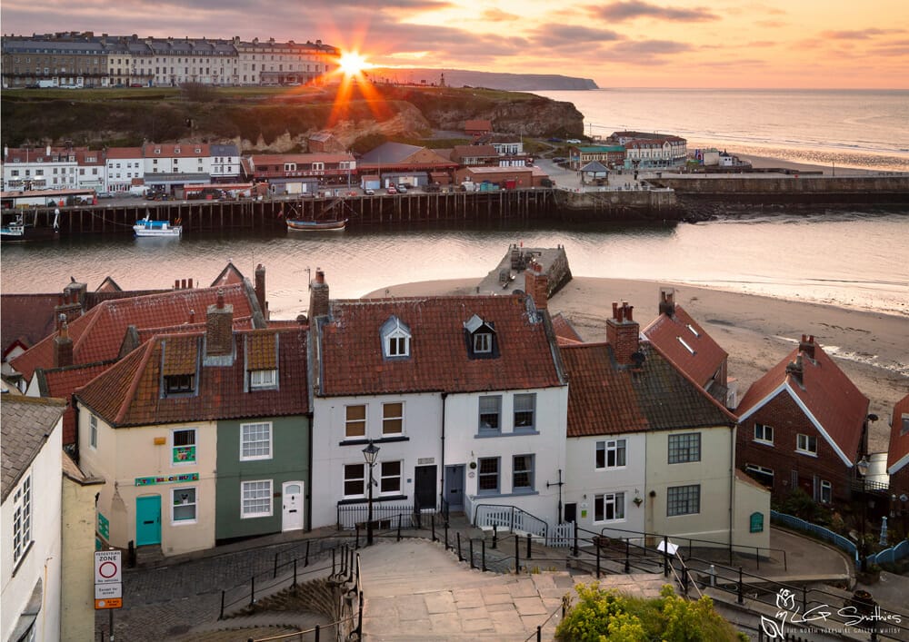 Whitby's West Cliff Sunset From The 199 Steps - The North Yorkshire Gallery
